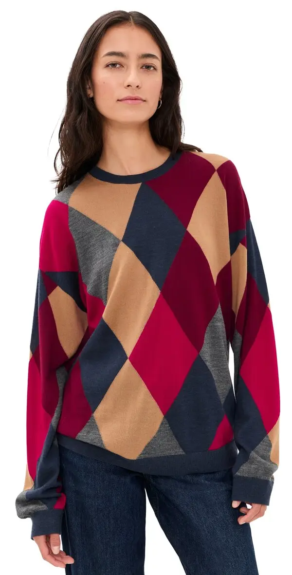 LESET James Argyle Oversized Crew Neck Sweater