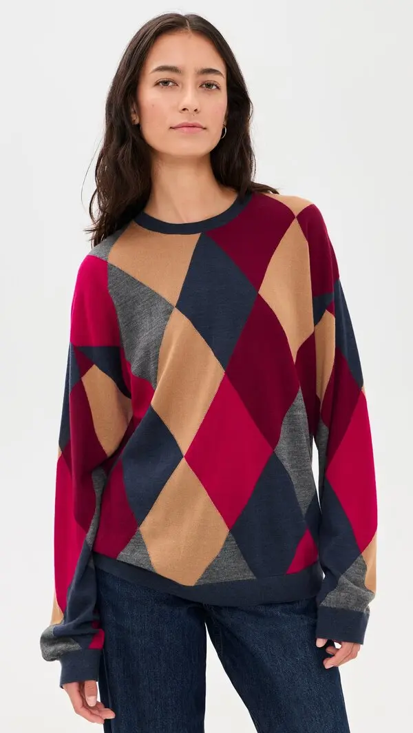 LESET James Argyle Oversized Crew Neck Sweater