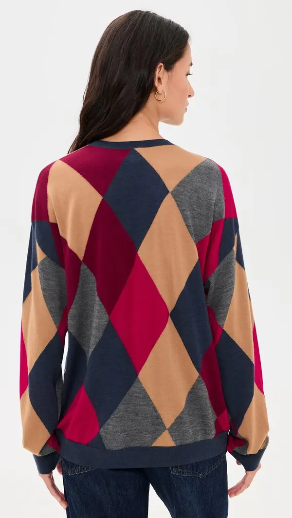 LESET James Argyle Oversized Crew Neck Sweater