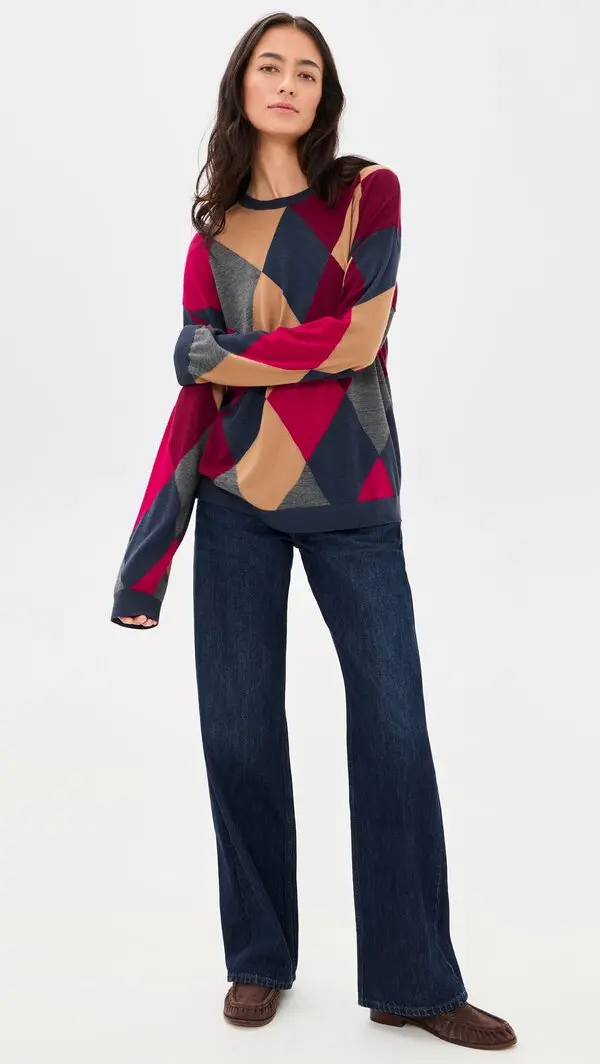 LESET James Argyle Oversized Crew Neck Sweater