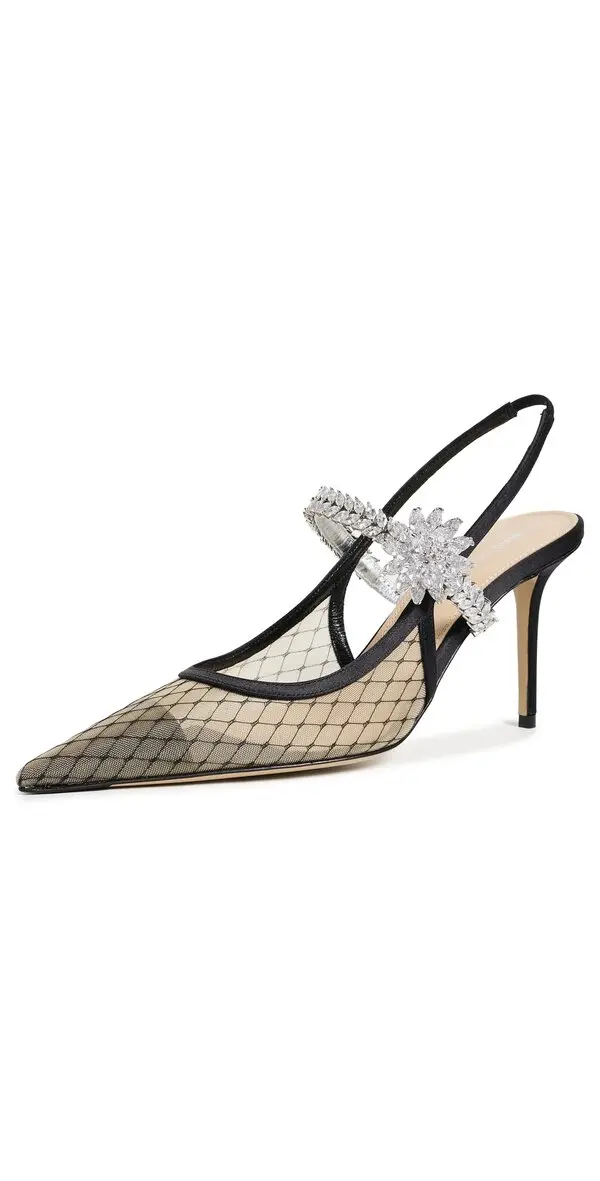 Mach & Mach Lotus Flower Fishnet Slingback Pumps