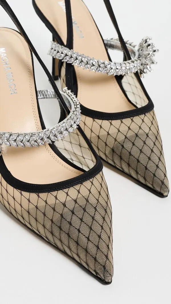 Mach & Mach Lotus Flower Fishnet Slingback Pumps