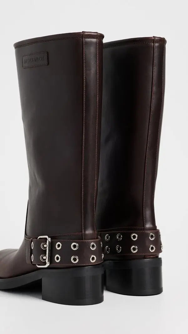 Mach & Mach Buckle Belt Vintage Leather Combat Boots