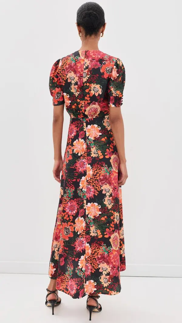 Saloni Lea Silk Long Dress - Aster Flame