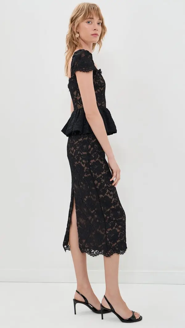 SELF-PORTRAIT Fine Lace Peplum Midi Dress