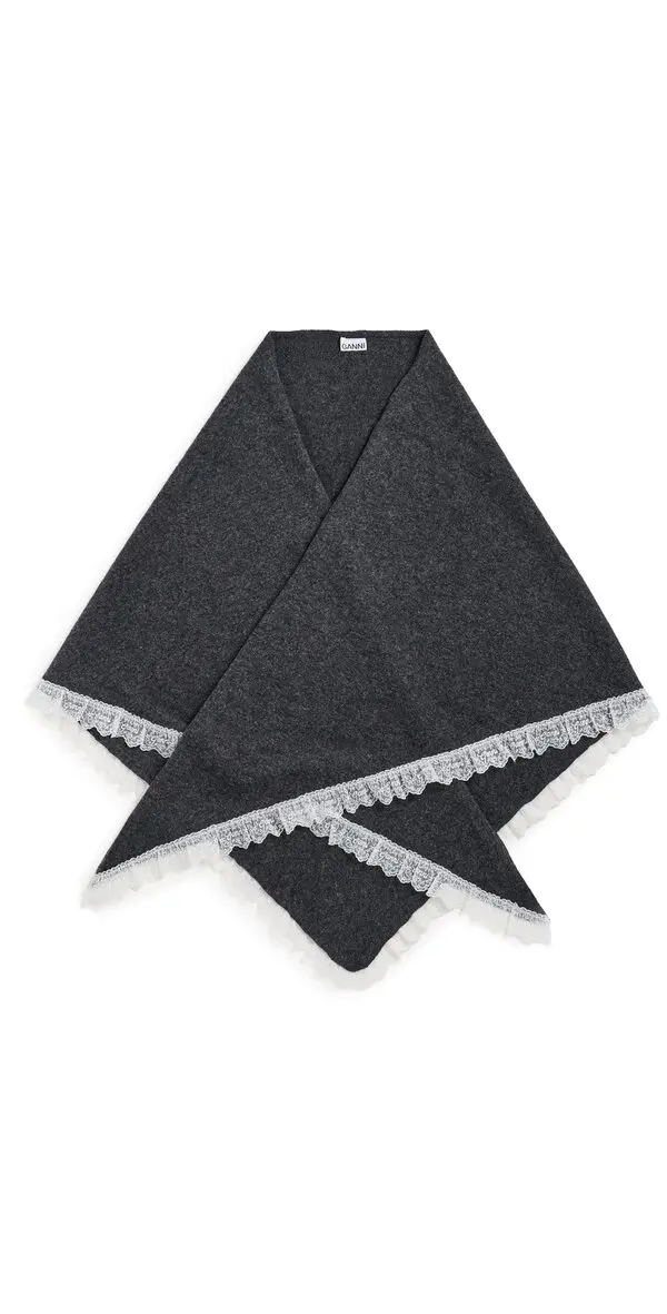 GANNI Wool Lace Triangular Scarf Xxl