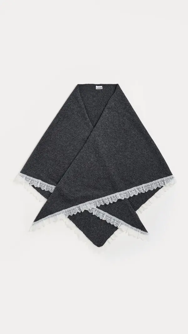 GANNI Wool Lace Triangular Scarf Xxl