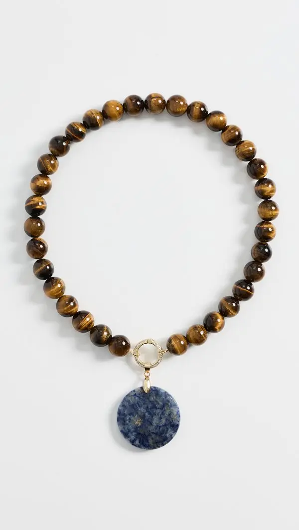 ADINA EDEN Tiger Eye Earth Drop Pendant Necklace