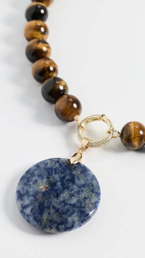 ADINA EDEN Tiger Eye Earth Drop Pendant Necklace