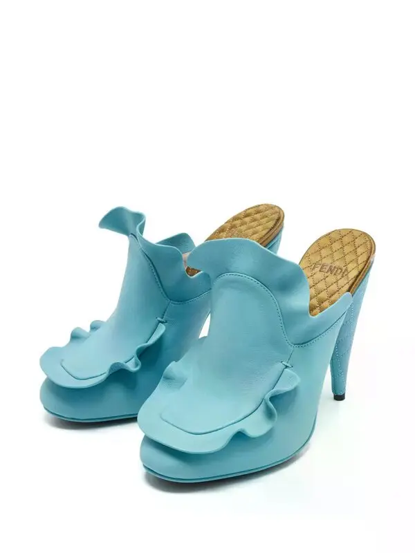 Fendi Ruffle-trim Leather Heeled Mules