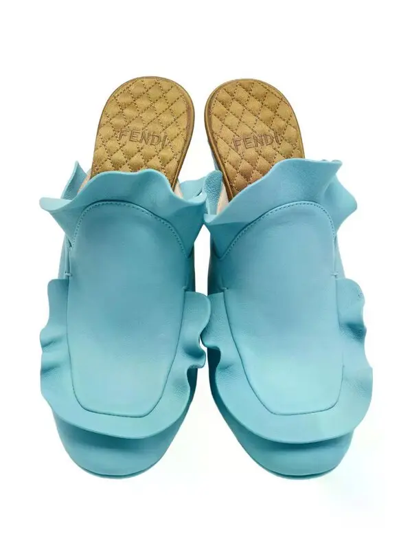 Fendi Ruffle-trim Leather Heeled Mules