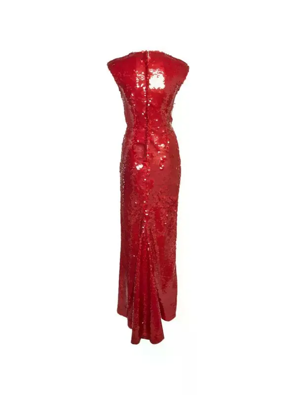 Dolce & Gabbana Sleeveless V-neck Sequinned Draped Maxi Gown