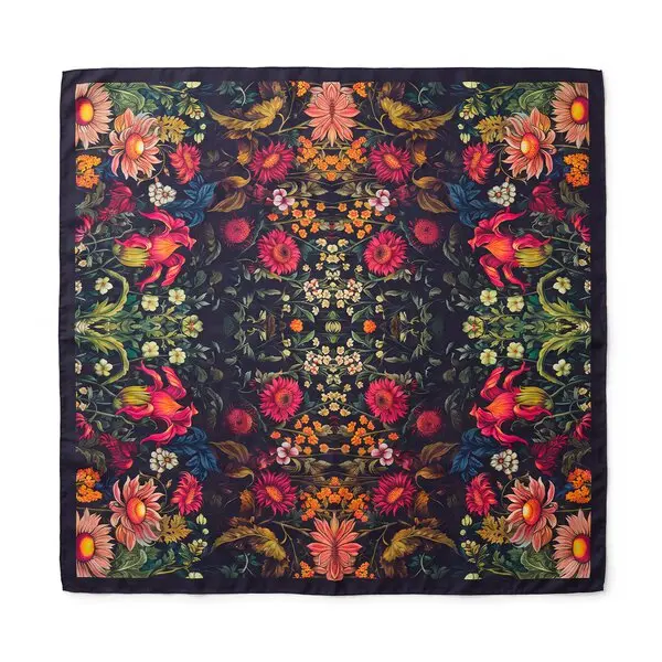 JANARA JONES Floral Garden Satin Twill Scarf - Black