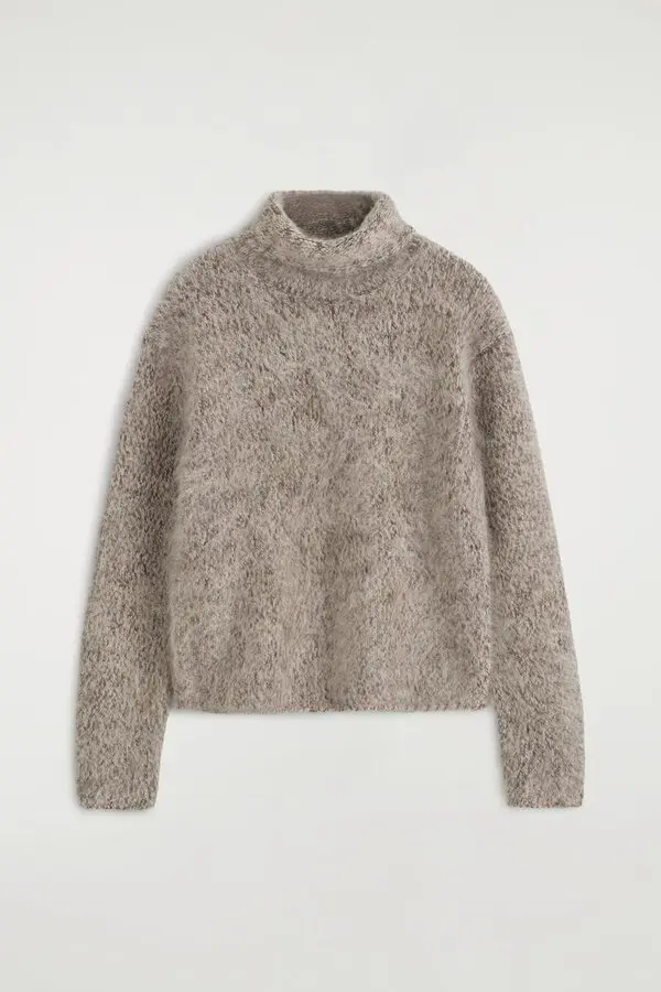 Cos Chunky Brushed-cashmere Mock-neck Sweater - Gray