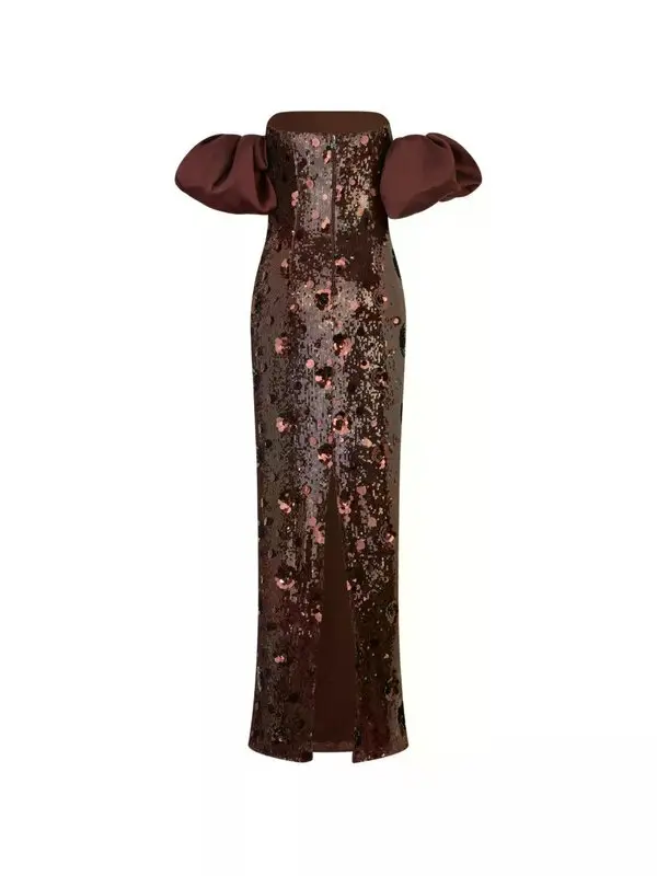 ROTATE BY BIRGER CHRISTENSEN Sequins Tube Maxi Dress - Brown