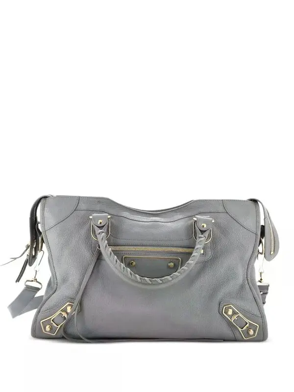 Balenciaga City Classic Metallic Edge Bag Leather Medium Satchel - Grey