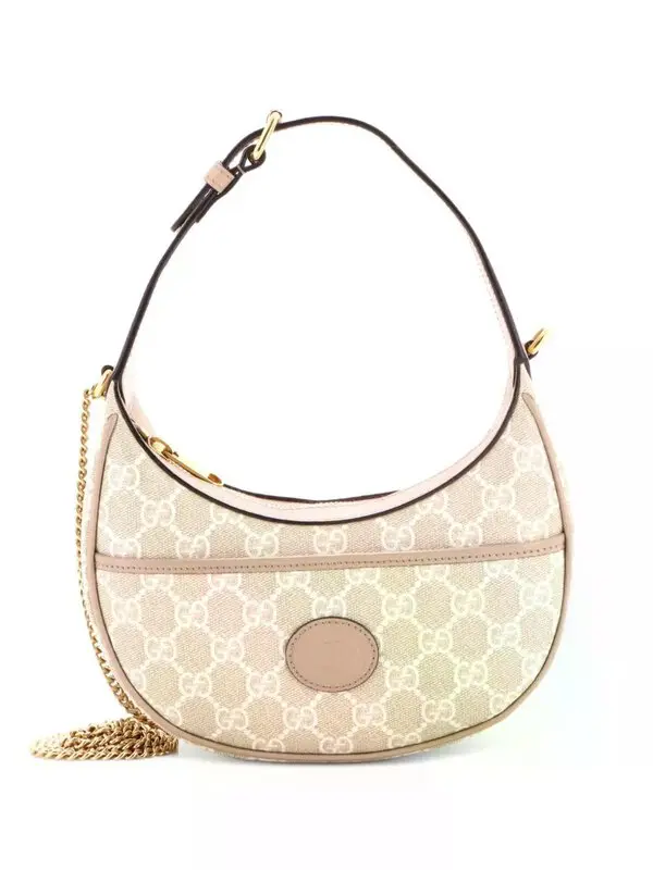 Gucci Interlocking G Patch Half Moon Gg Coated Canvas Mini Hobo Bag - Neutrals
