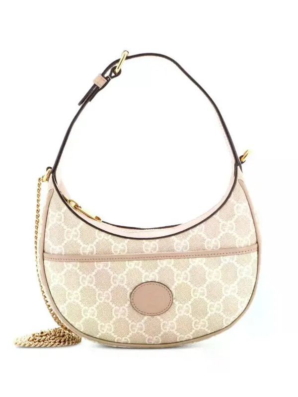 Gucci Interlocking G Patch Half Moon Gg Coated Canvas Mini Shoulder Bag - Neutrals