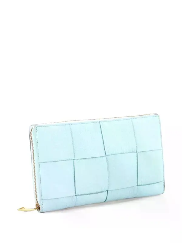 Bottega Veneta Cassette Zip Around Wallet Maxi Intrecciato Leather Long Small Wallets - Blue