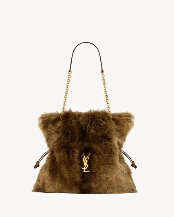 Saint Laurent Jamie Shopping In Shearling In Brown - Dark Hazelnut