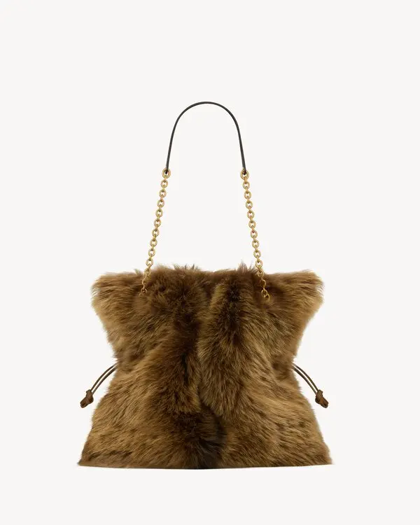 Saint Laurent Jamie Shopping In Shearling In Brown
