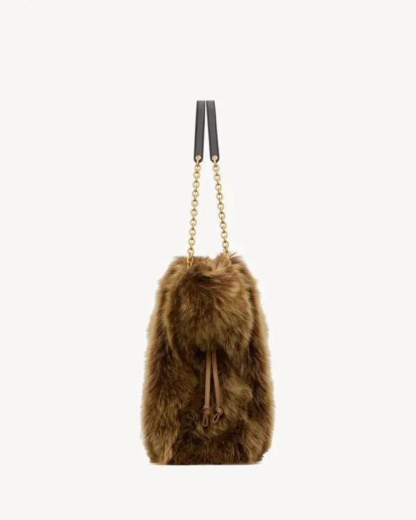 Saint Laurent Jamie Shopping In Shearling In Brown