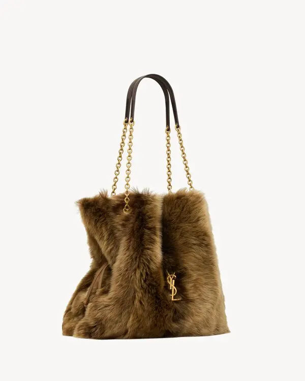 Saint Laurent Jamie Shopping In Shearling In Brown