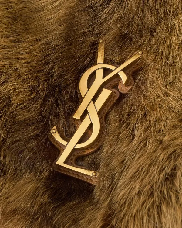 Saint Laurent Jamie Shopping In Shearling In Brown