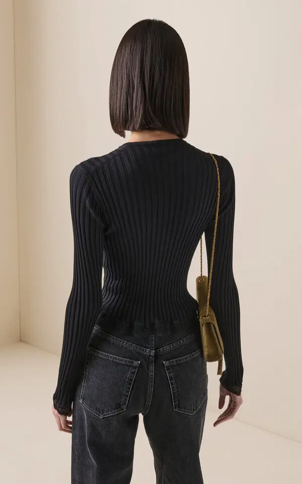 Saint Laurent Cassandre Lace-trimmed Knit Top