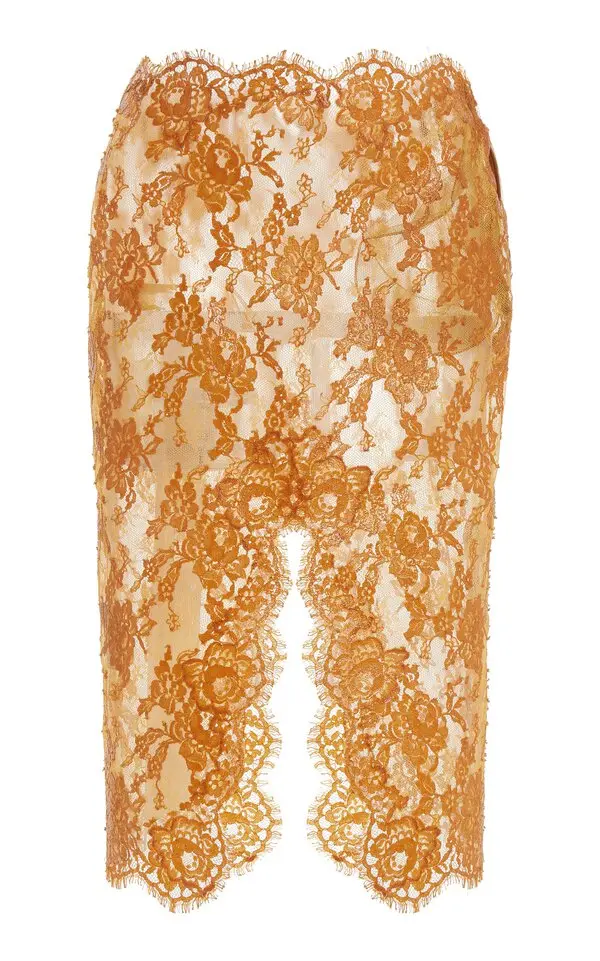 Saint Laurent Silicone-coated Lace Midi Skirt