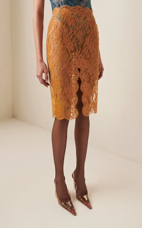 Saint Laurent Silicone-coated Lace Midi Skirt