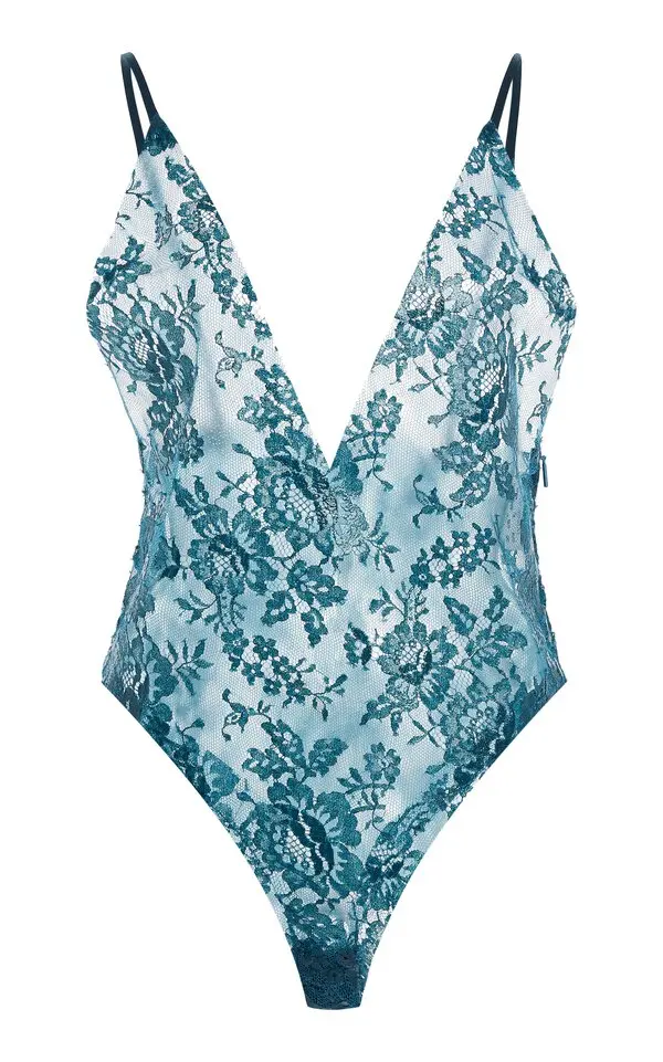 Saint Laurent Silicone-coated Lace Bodysuit - Blue