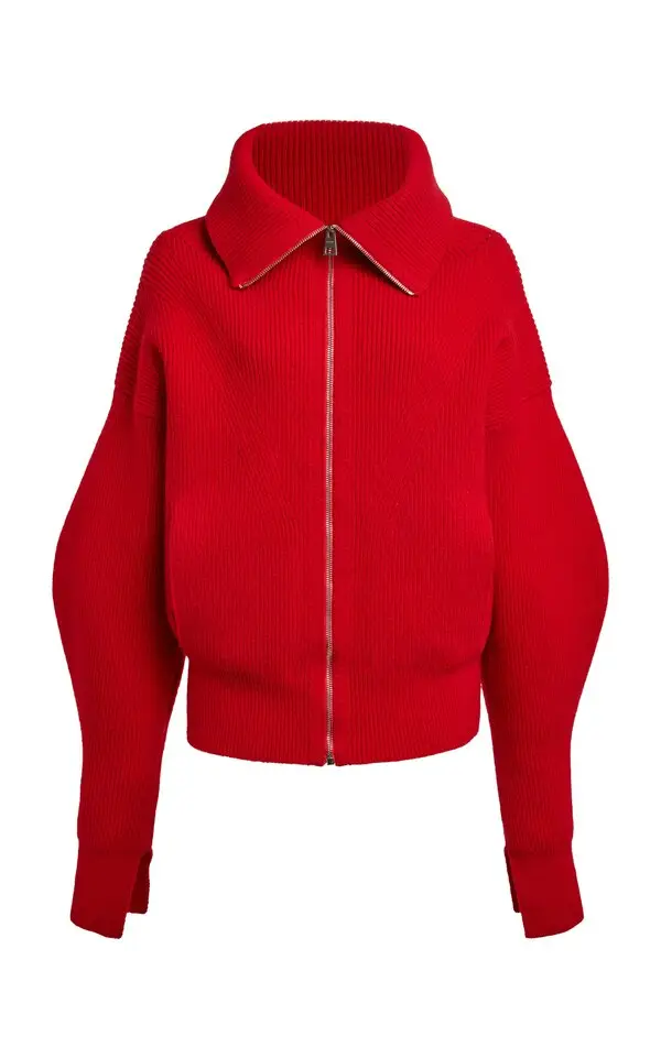 Givenchy High Neck Knit Cardigan - Red