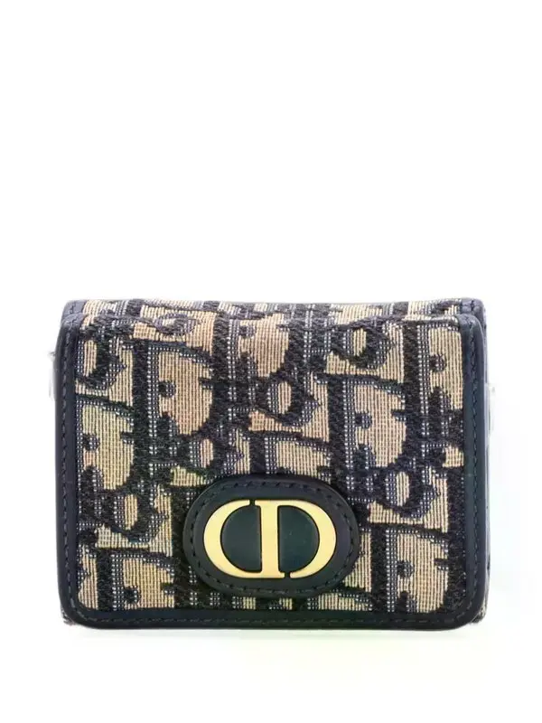Dior 30 Montaigne Flap Wallet Oblique Canvas Compact Small Wallets - Blue