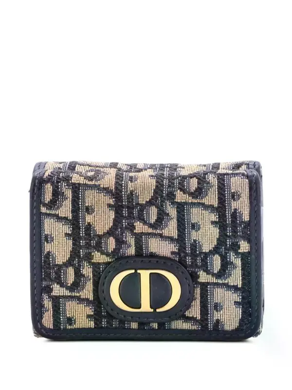 Dior 30 Montaigne Flap Wallet Oblique Canvas Compact Small Wallets - Blue
