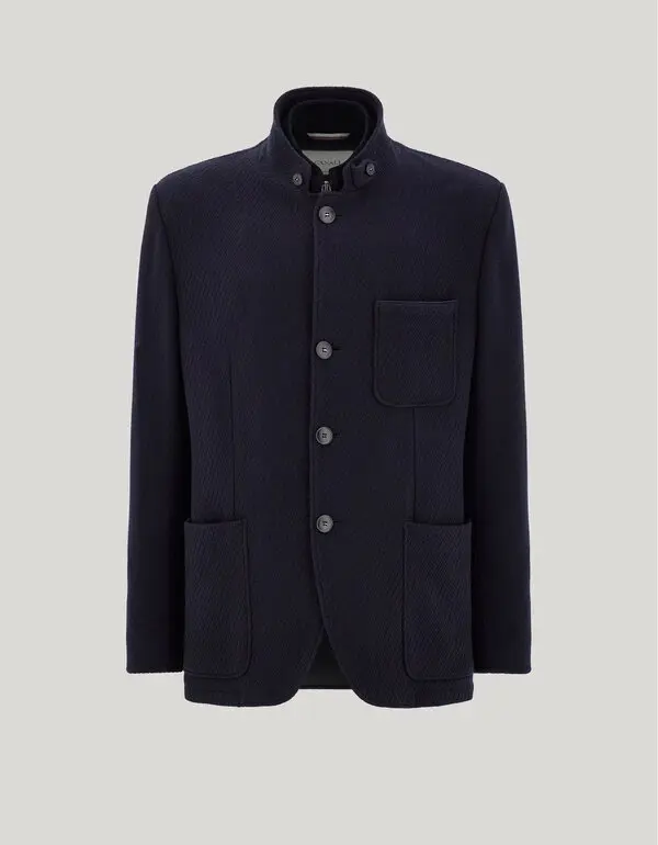 Canali Navy 180's Wool Relaxed-fit Jacket With A Tricot Effect