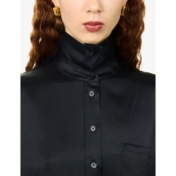 ANINE BING Scott Cropped Satin Shirt