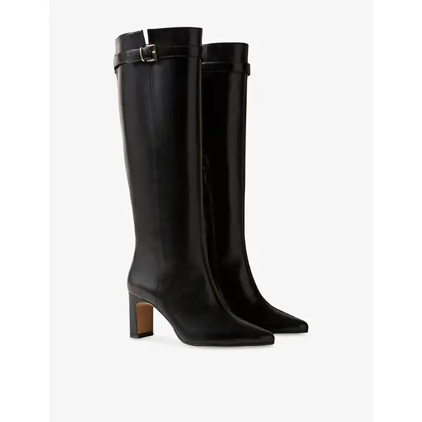 Claudie Pierlot Buckled Leather Heeled Knee-high Boots