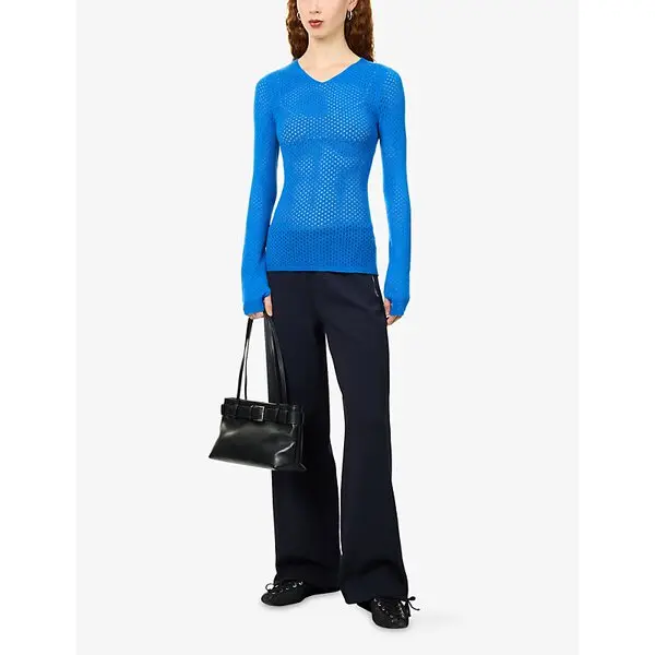 PEACHY DEN Thermal Cut-out Stretch-jersey Top