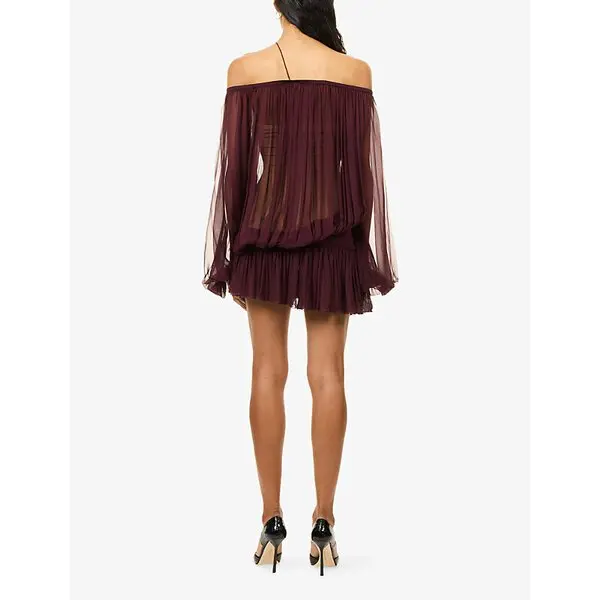 NENSI DOJAKA Ruched Off-shoulder Silk Mini Dress