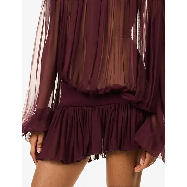 NENSI DOJAKA Ruched Off-shoulder Silk Mini Dress