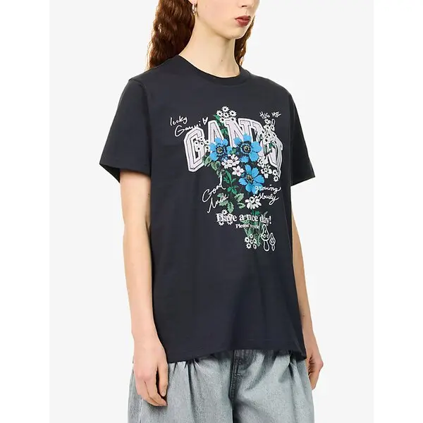 GANNI Floral-print Cotton T-shirt