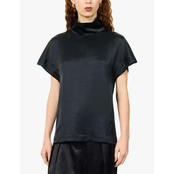 ANINE BING Samson High-neck Satin Top