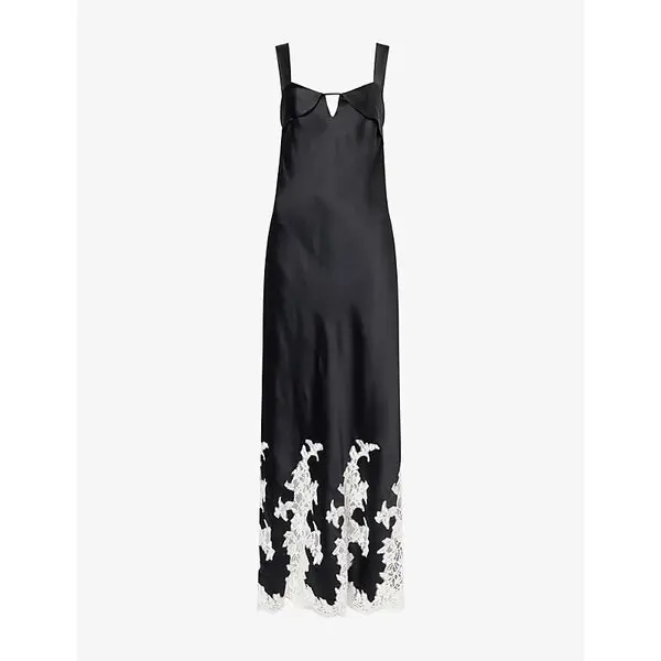 Simkhai Lea Lace-trim Satin Maxi Dress - Black Multi
