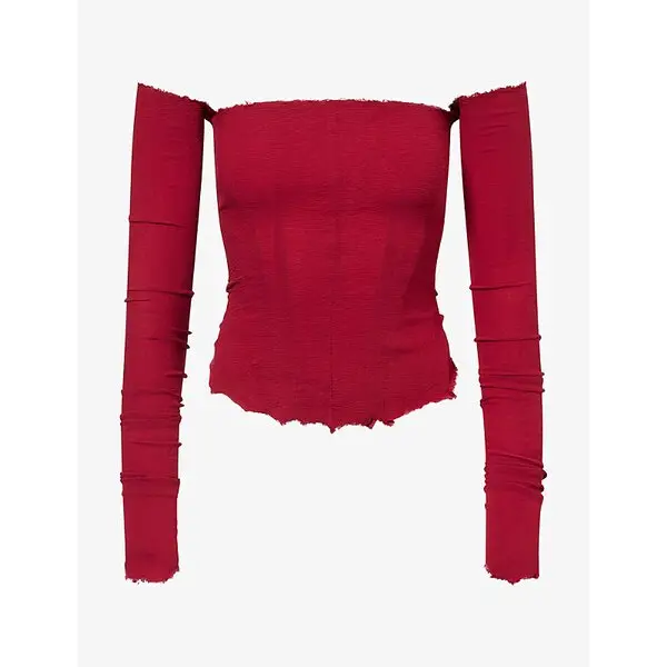 MARC LEBIHAN Bustier Off-shoulder Stretch-knit Top