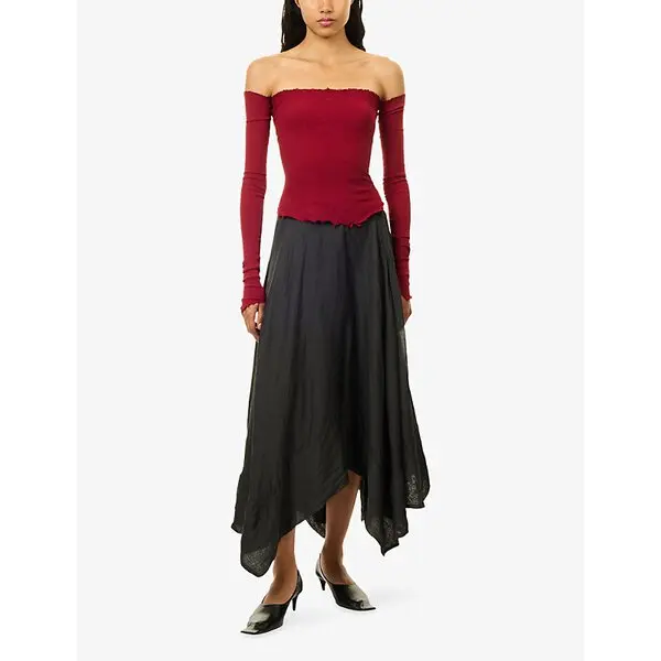 MARC LEBIHAN Bustier Off-shoulder Stretch-knit Top