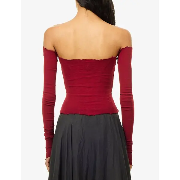 MARC LEBIHAN Bustier Off-shoulder Stretch-knit Top