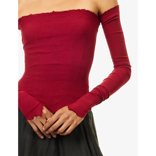 MARC LEBIHAN Bustier Off-shoulder Stretch-knit Top