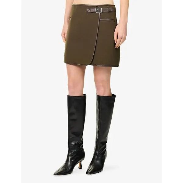 Simkhai Sheridan Buckle-embellished Crepe Mini Skirt - Dark Olive Multi