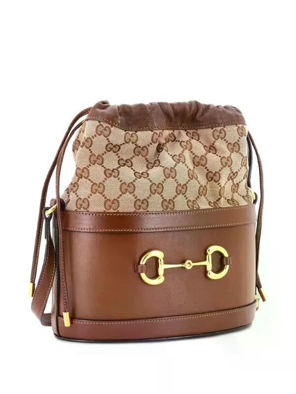 Gucci Horsebit 1955 Crossbody Bag Leather And Gg Canvas Small Bucket Bag - Brown